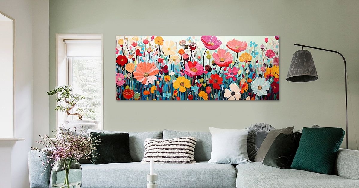 Bloemen abstract van De Mooiste Kunst op canvas, behang en meer
